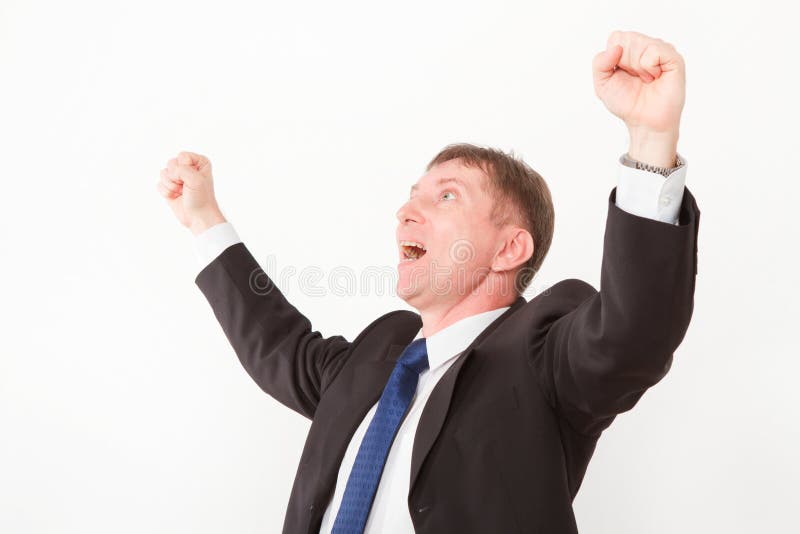 Happy Young Man Celebrating Success on White Background Stock Photo ...
