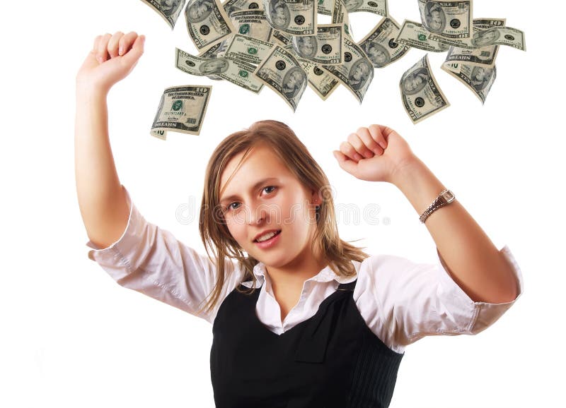 Happy Woman Earn Money Online Stock Image - Image of banking, cute ...