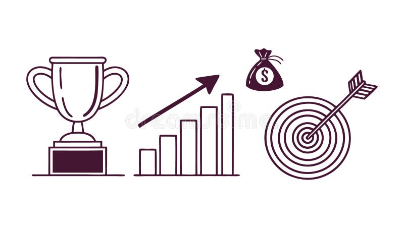 Success and Achievement Trophy Growth Chart Money Bag and Target. Stock ...