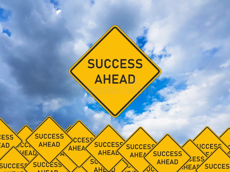 Success Ahead Yellow Road Sign on Blue Sky Stock Photo - Image of ...