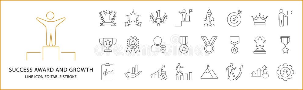 Success, Award, Growth Icon Set in Line Style. Stock Vector ...