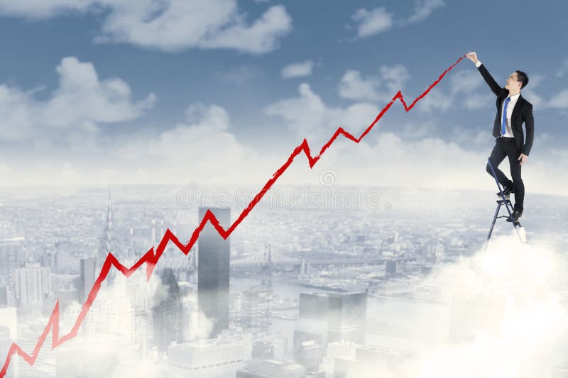 Success Businessman Drawing a Positive Graph Stock Photo - Image of ...