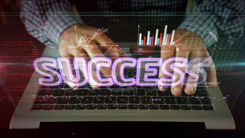 Success on Screen with Man Typing on the Computer Stock Photo - Image ...