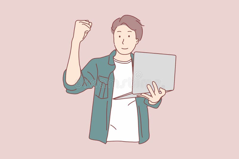 Success Concept, Happy Man Raise His Hand Gesture for Meaning ...