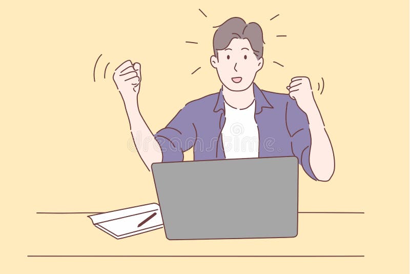 Success Concept, Happy Man Raise His Hand Gesture for Meaning ...