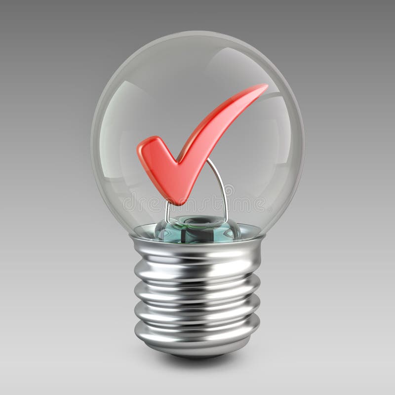 Success Concept. Light Bulb and Red Check Mark Stock Illustration ...