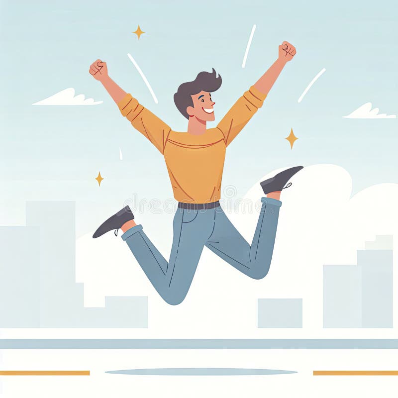 Success Concept. Man Jumping for Joy 3d Character Stock Illustration ...