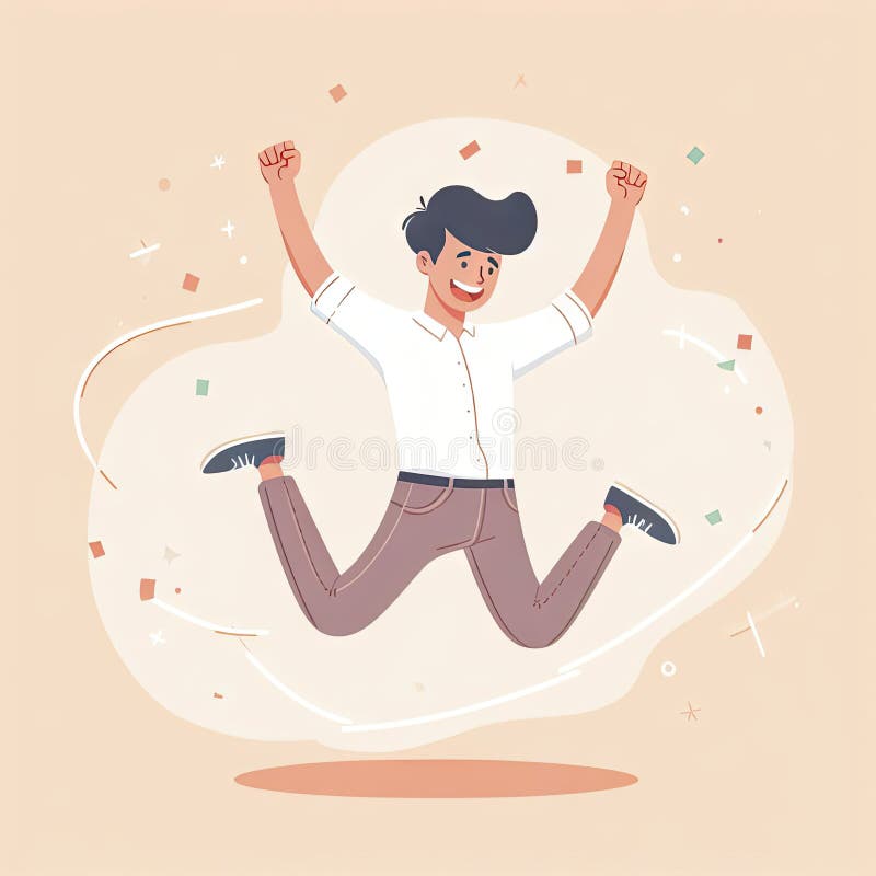 Success Concept. Man Jumping for Joy 3d Character Stock Illustration ...