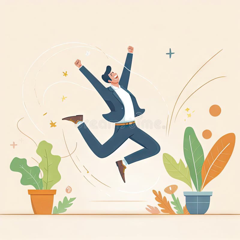 Success Concept. Man Jumping for Joy 3d Character Stock Illustration ...