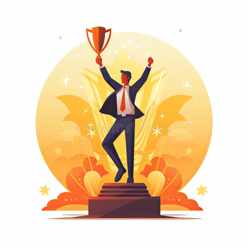 Success Concept. Men Celebrating Victory with Gold Cup in Hands Victory ...