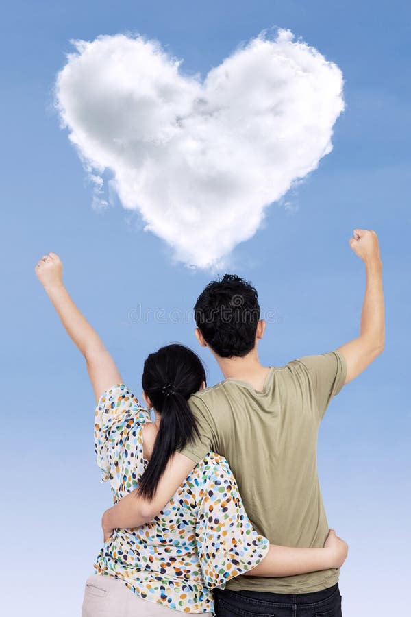 Success Couple with Heart Shape Cloud Stock Image - Image of married ...