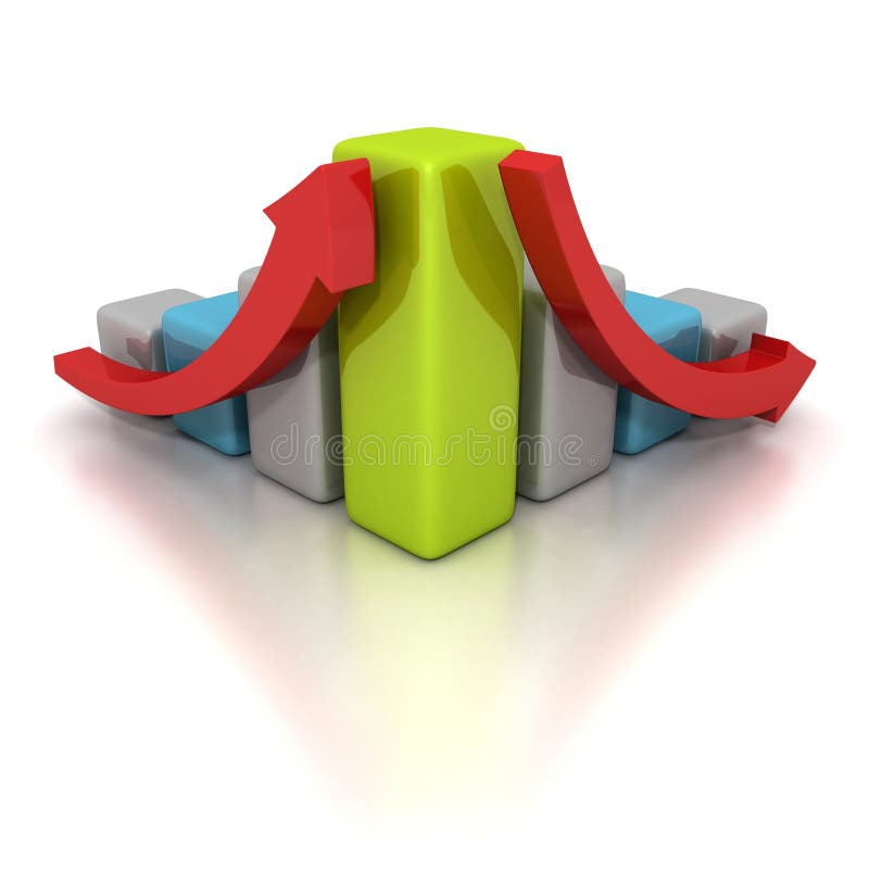 Success and Crisis Financial Bar Chart with Up and Down Arrow Stock ...