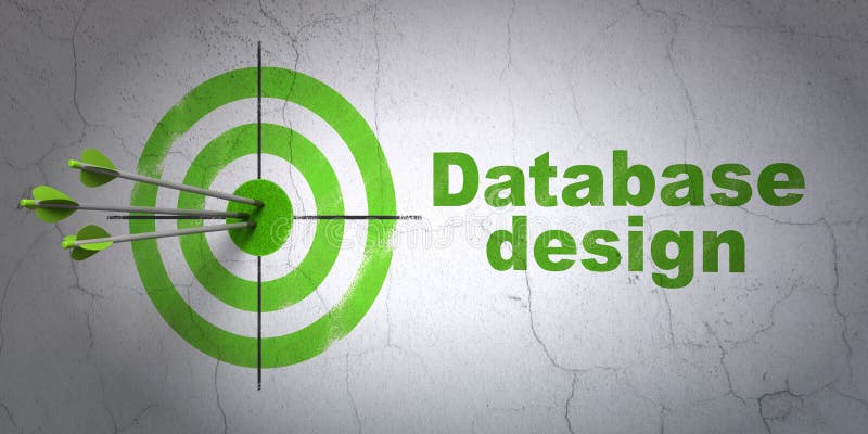 Database Concept: Target And Database Design On Wall Background Stock ...