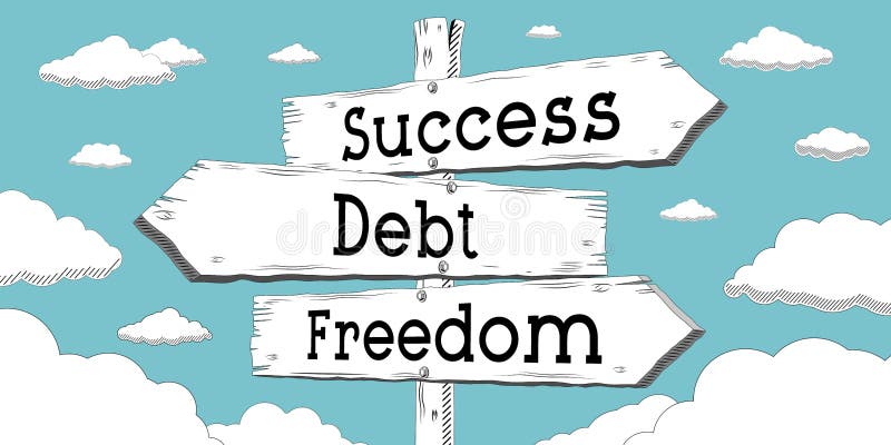 Success, Debt, Freedom - Outline Signpost with Three Arrows Stock ... Success, Debt, Freedom - Outline Signpost with Three Arrows Stock ...