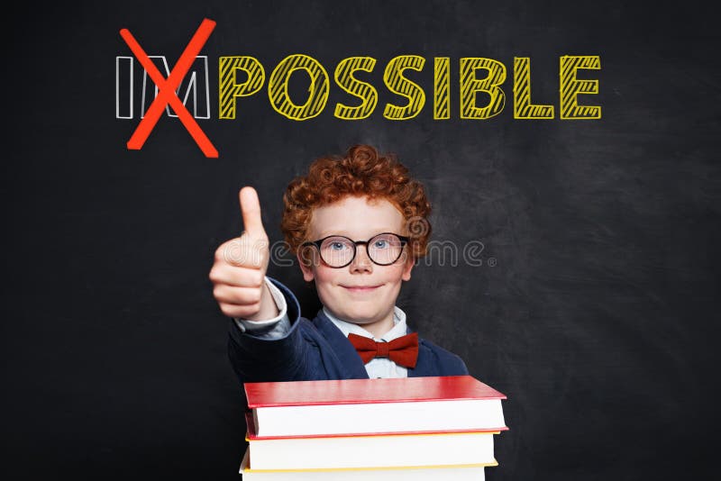 Success and Develop Concept. Happy Successful Confident Kid with Text ...