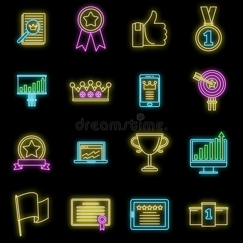 Success Excellence Icons Set Vector Neon Stock Illustration ...