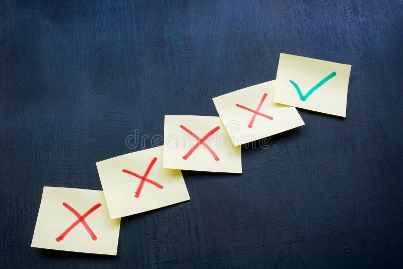 Success after Failed Attempts Concept. Stickers with Wrong and Right ...