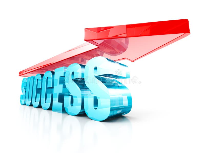 Success Glass Text Word with Red Rising Up Arrow Stock Illustration ...