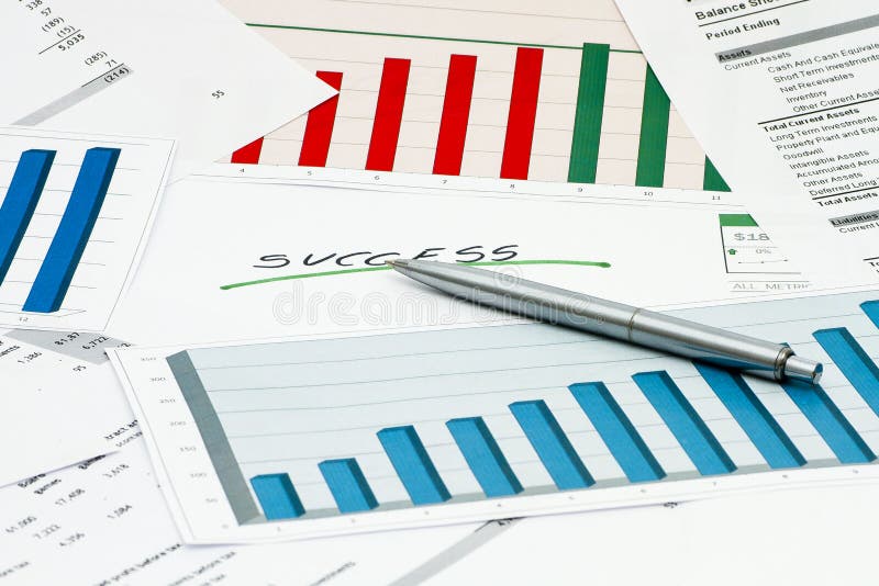 Success with Graphs and Charts with Pen Stock Photo - Image of account ...