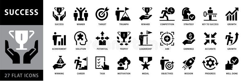 Success Icon Set. Successful Business and Personal Development, Plan ...