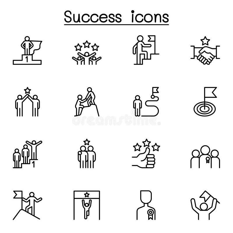 Success Icon Set in Thin Line Style Stock Vector - Illustration of ...