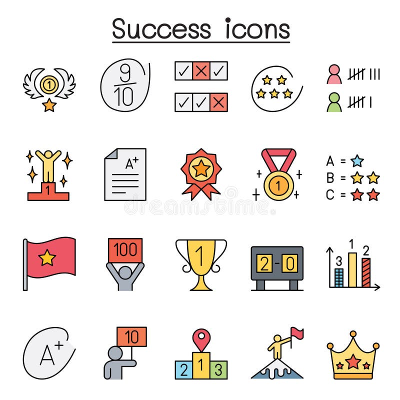 Success Icons Set in Color Line Style Stock Illustration - Illustration ...