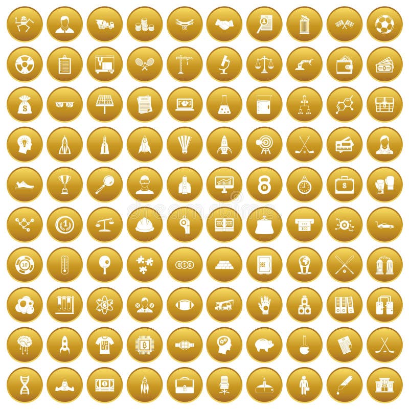 100 success icons set gold stock vector. Illustration of currency ...