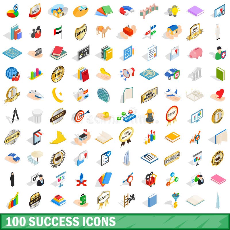 100 Success Icons Set, Isometric 3d Style Stock Vector - Illustration ...