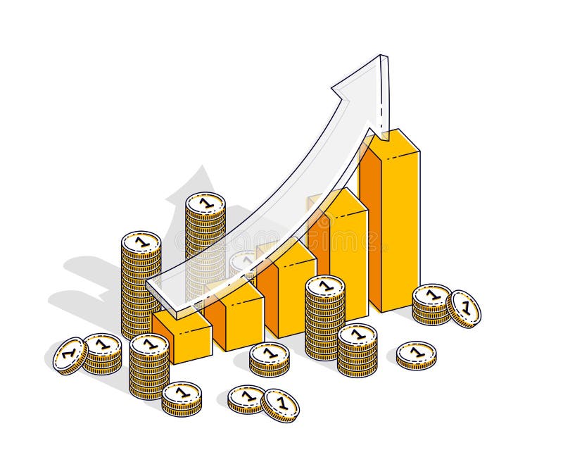 Success and Income Increase Concept, Growth Chart Stats Bar with Cash ...