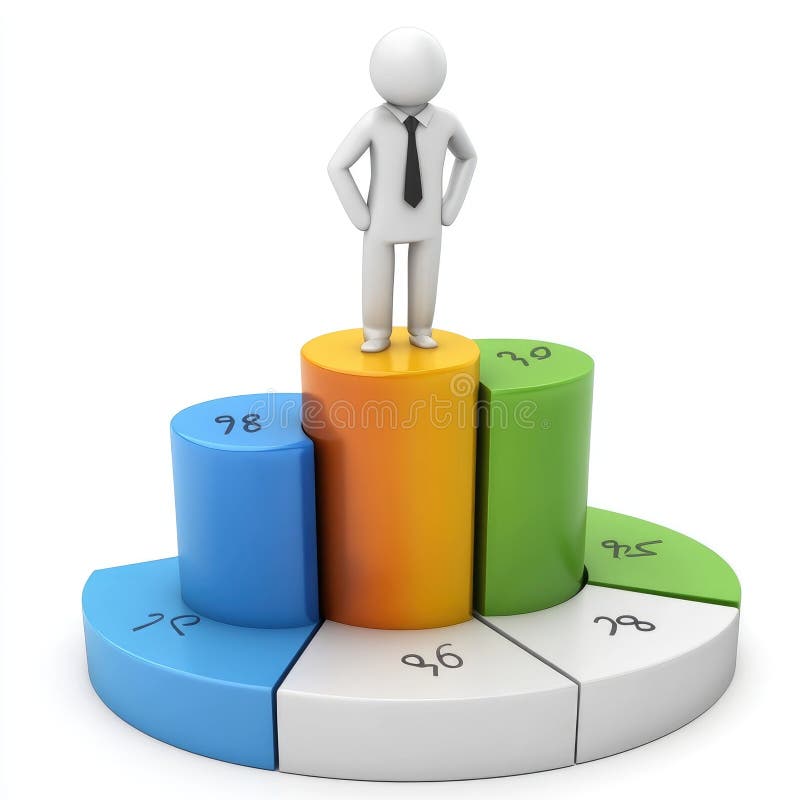 Successful Businessman Standing on Top of a 3D Pie Chart Showing ...