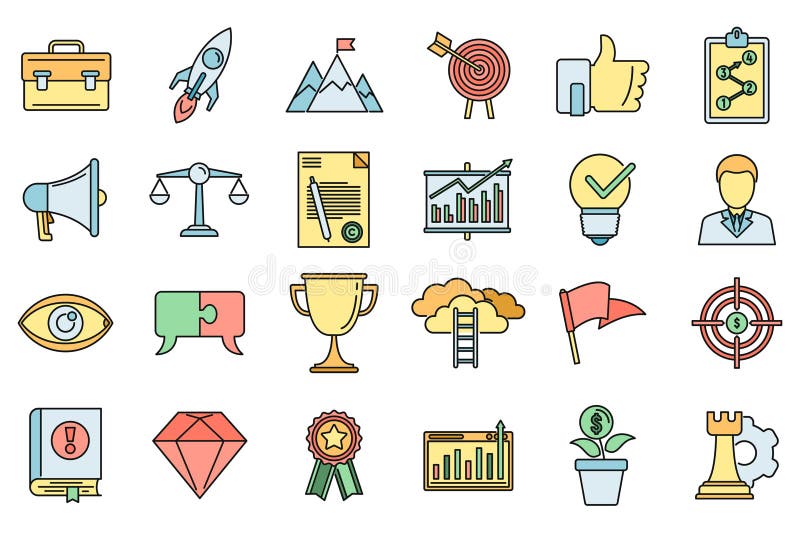 Success Mission Icons Set Vector Color Stock Vector - Illustration of ...