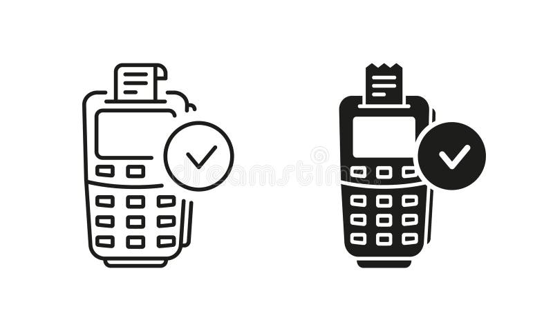 Success Payment on Payment Terminal Line and Silhouette Icon Set ... Success Payment on Payment Terminal Line and Silhouette Icon Set ...
