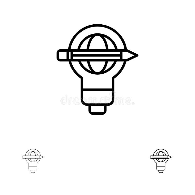 Success, Pen, Globe, Bulb, Light Bold and Thin Black Line Icon Set ...