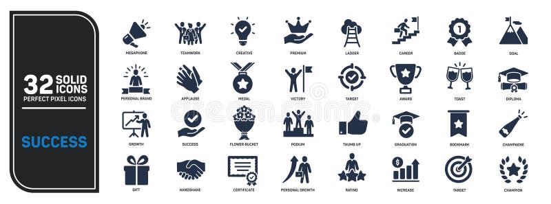 Success Solid Icons Collection. Containing Achievement, Award, Reward ...