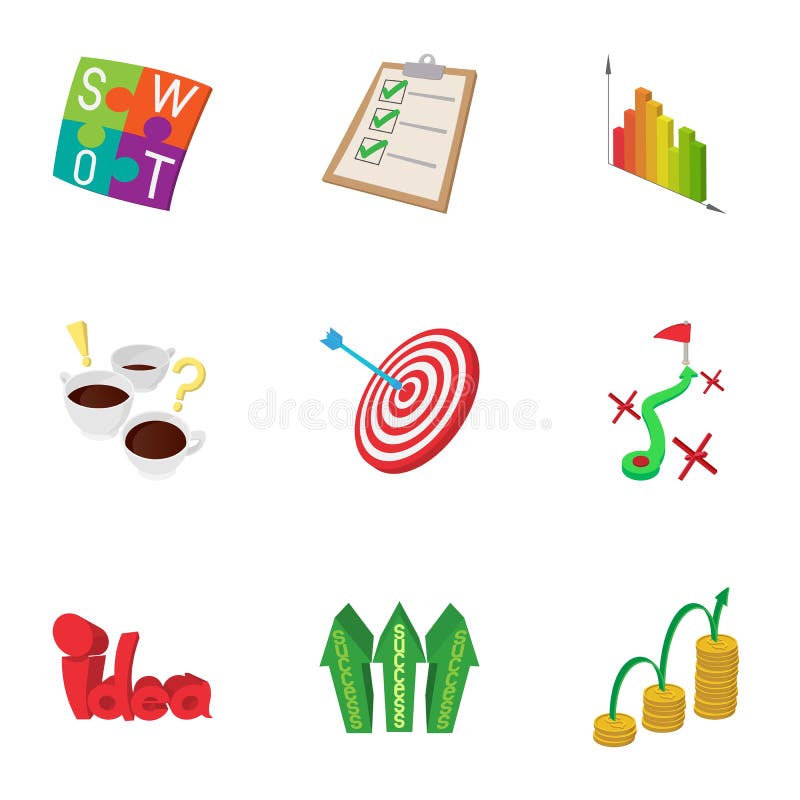 Success Statistics Icons Set, Cartoon Style Stock Vector - Illustration ...