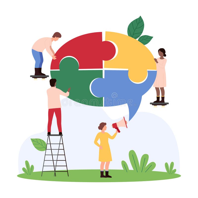 Success Team Communication, Tiny People Connect Puzzle Pieces Inside ...