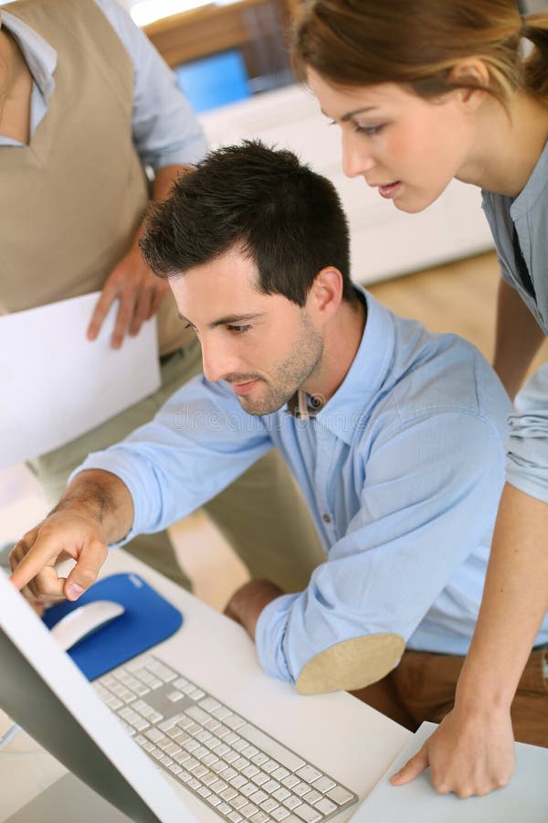 Success for Team Working on Computer Stock Image - Image of computer ...