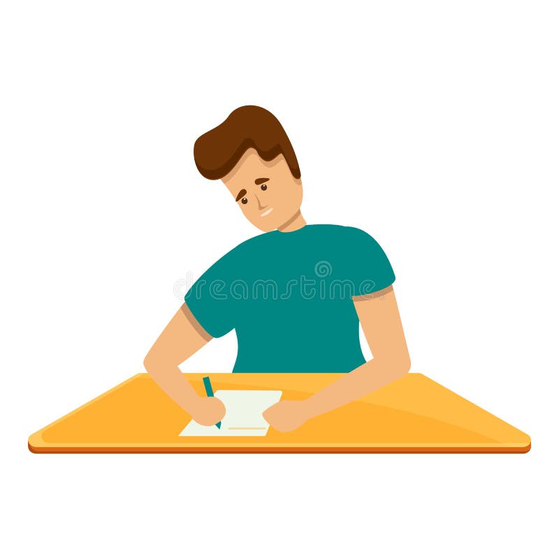 Boy Writing Exam Test Icon, Cartoon Style Stock Vector - Illustration ...