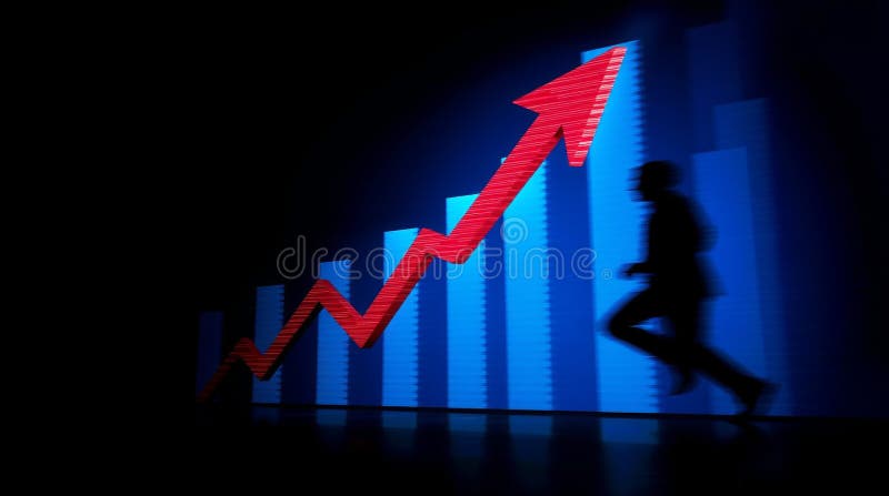 Success Visualized: a Silhouette Runs Towards a Soaring Upward Arrow on ...