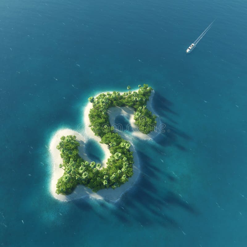 Success Way. Tropical Island in the Form of Dollar Stock Image - Image ...