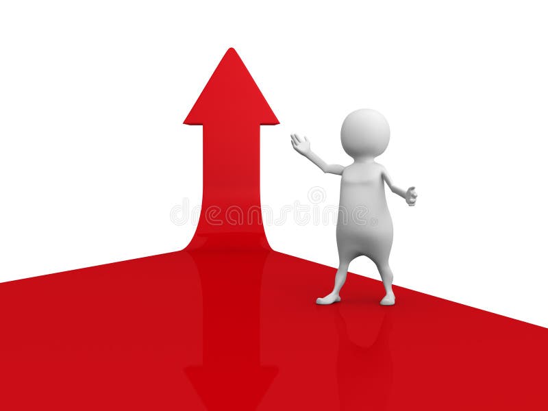 Success White 3d Man on Red Growing Arrow Stock Illustration ...