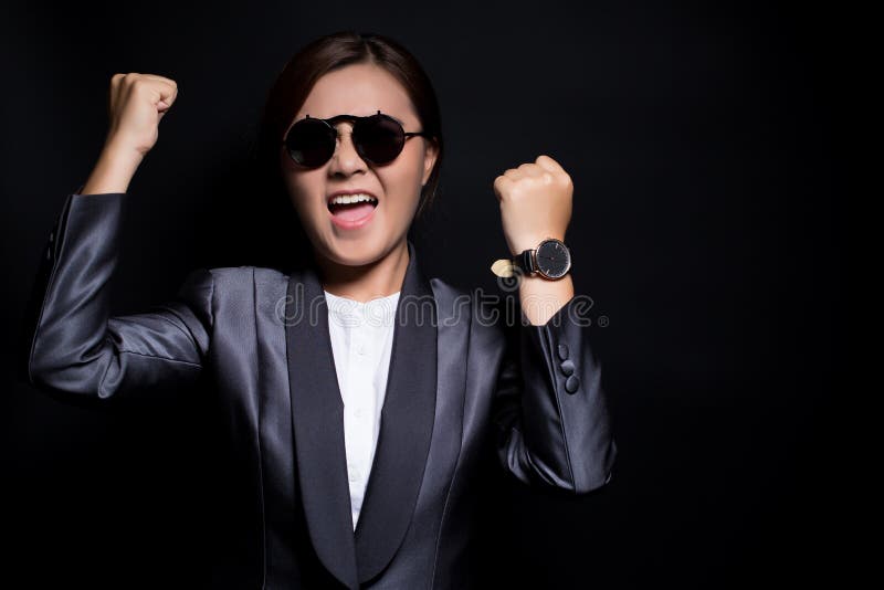 Success Woman Being a Winner Feel Happy Over Background Stock Photo ...