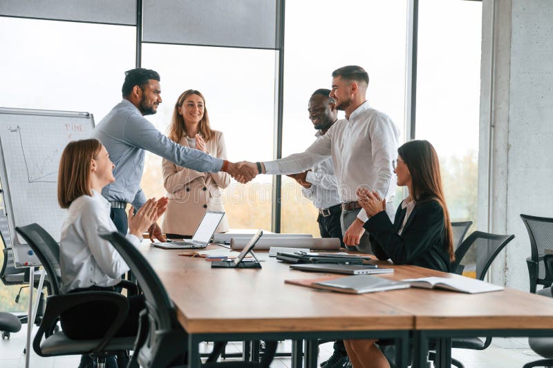 Successful Agreement, Making Handshake. Group of Office Workers are ...