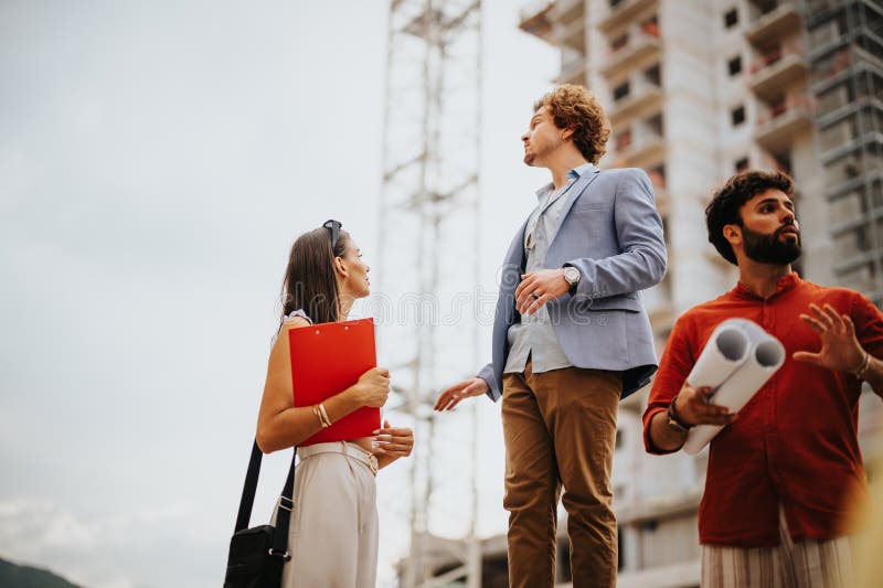 Successful Architects Discussing Project Details at Construction Site ...