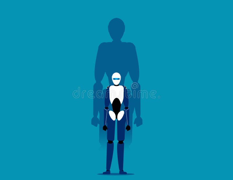 Successful Artificial Intelligence with Big Shadows. Flat Cartoon ... Successful Artificial Intelligence with Big Shadows. Flat Cartoon ...