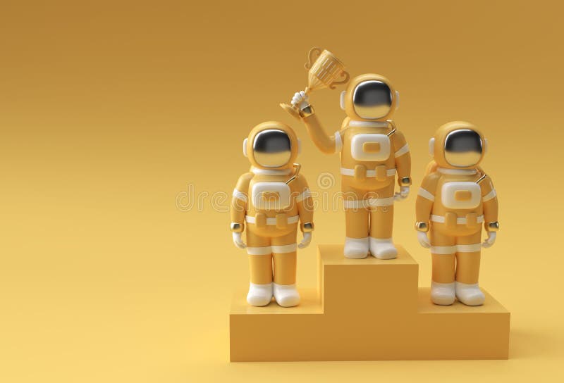 Successful Astronaut Got the First Prize Trophy 3D Rendering Stock ...