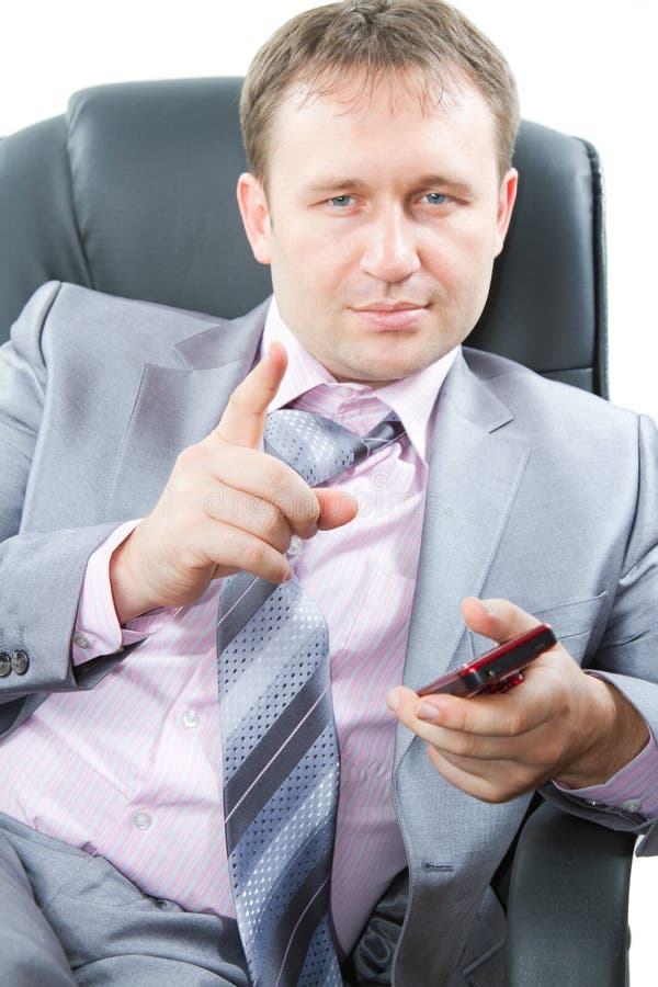 Successful Business Man Holding Mobile Phone Stock Photo - Image of ...