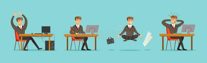 Successful Business Man Office Character Wear Formal Suit Vector Set Stock Illustration