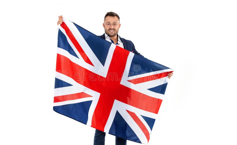 Business Man with UK Flag, on White Stock Photo - Image of united ...