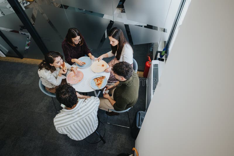 Successful Business People Enjoying Pizza during Lunch Break. Stock ...